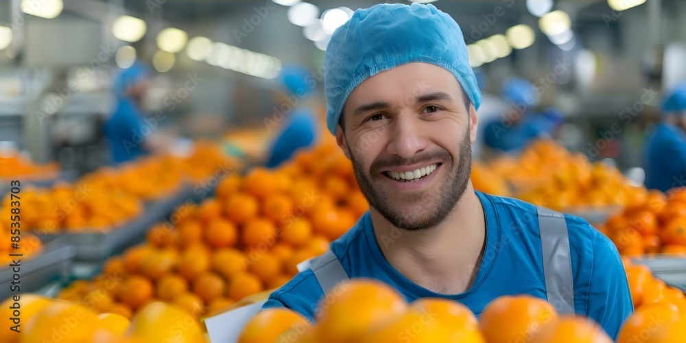Happy quality control technician in food processing plant checks ...