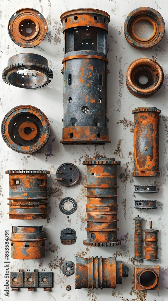 Intricate Disassembled Iron-Air Battery Components with Rust and ...