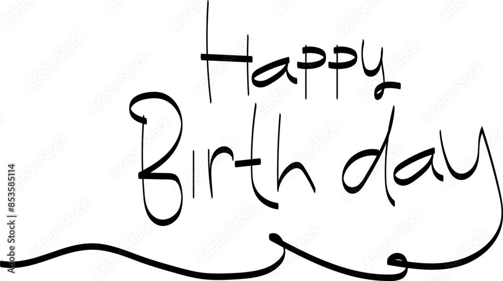 handwritten out line happy birth day ,Happy Birthday handwritten modern ...