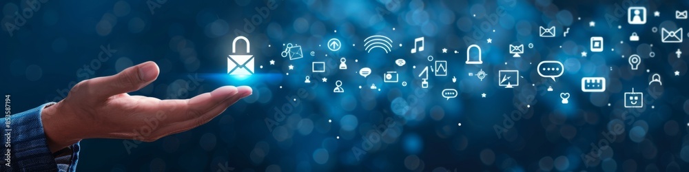 Businessman Holding Virtual Big Data Icon with Technology Symbols ...