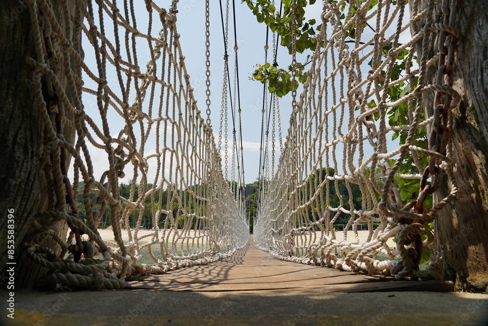Palawan Beach on Sentosa Island in Singapore features a famous rope ...