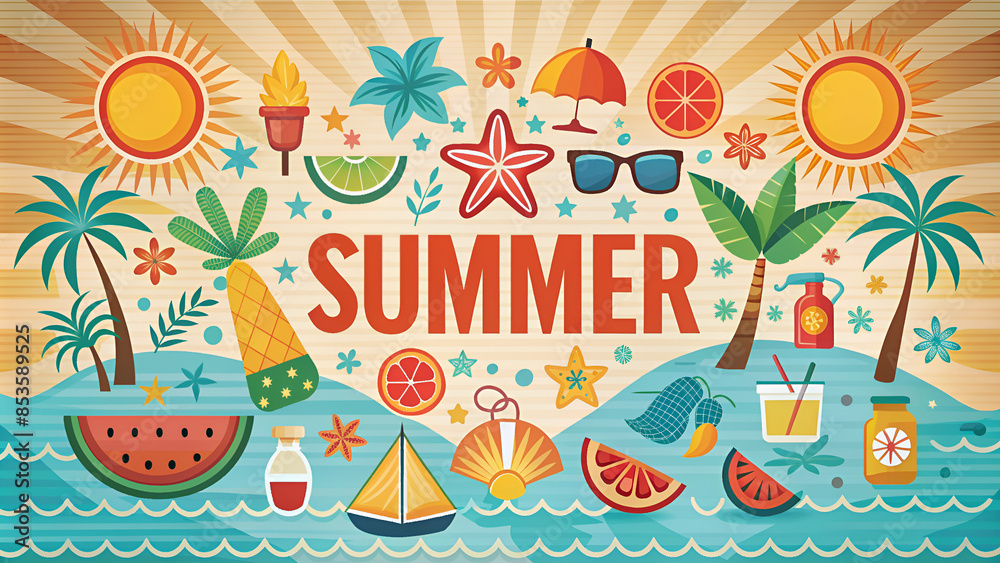 Summer design and typography design with labels, posters, logos and ...