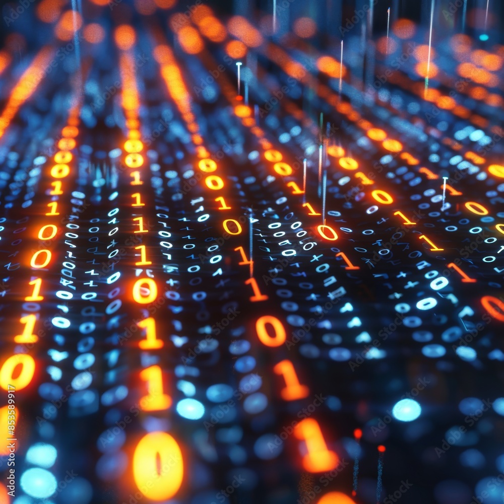 Data code binary background, digital binary data on computer screen, matrix pattern, cyberspace ...