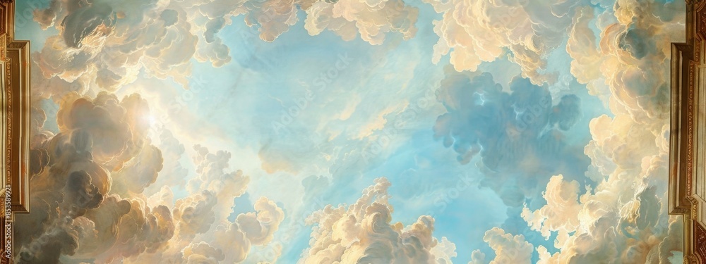 Baroque Style Ceiling Mural Featuring Blue Sky and Heavenly Scene ...