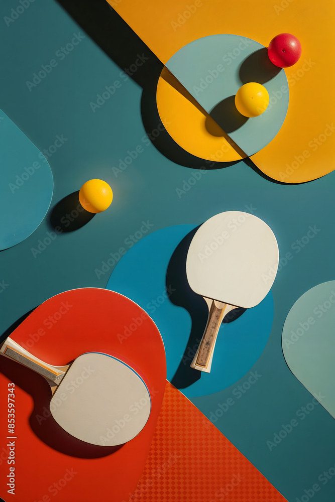 vibrant illustration of Ping Pong rackets and ball background. World ...