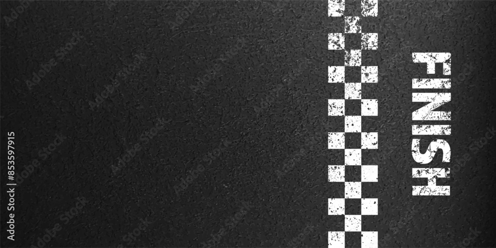 Asphalt road with white finish line marking, concrete highway surface ...