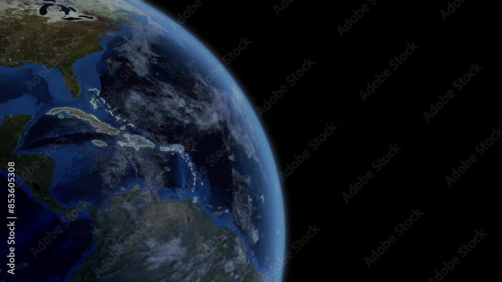 Fly Zoom into Caribbean, west indies, through space to see the country ...