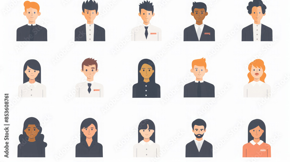 professional cartoon avatars office icons with diverse hairstyles and ...