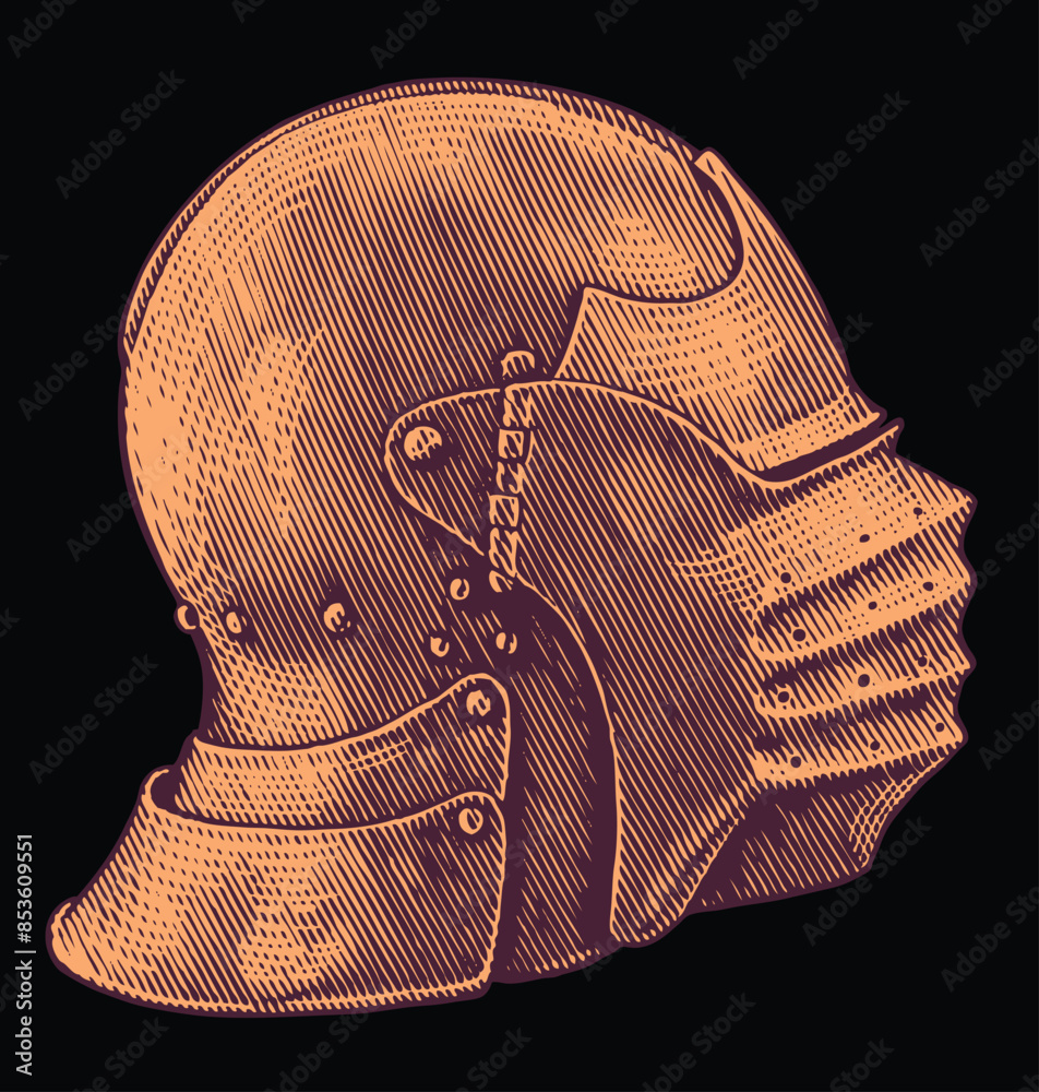 Medieval Knight's Helmet. Editable hand drawn illustration. Vector ...