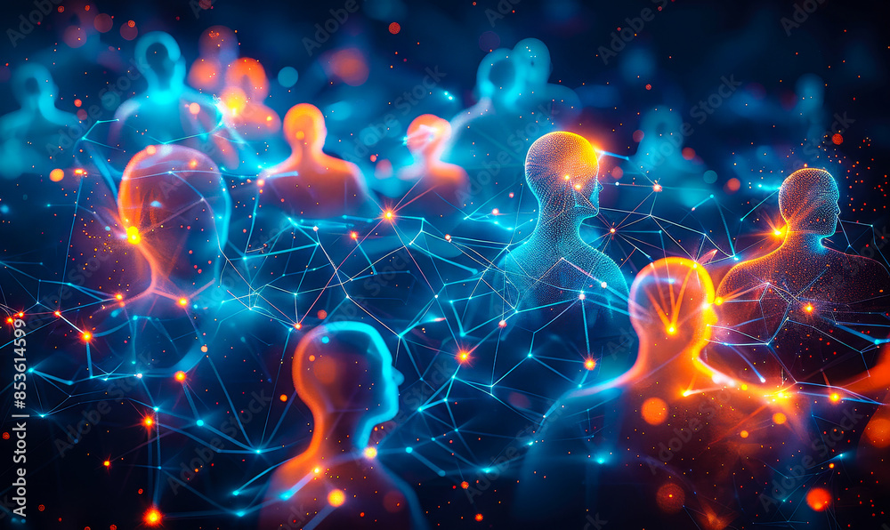 Interconnected Human Figures in a Digital Network Representing the ...