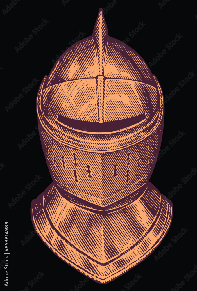 Medieval Knight's Helmet. Editable hand drawn illustration. Vector ...