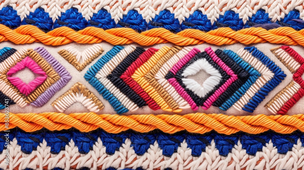 Intricate embroidery Hmong pattern with multicolored threads forming ...