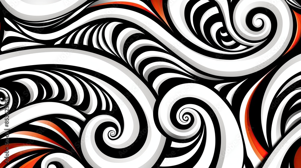 Dynamic abstract Maori tribal pattern with flowing lines and curves in ...