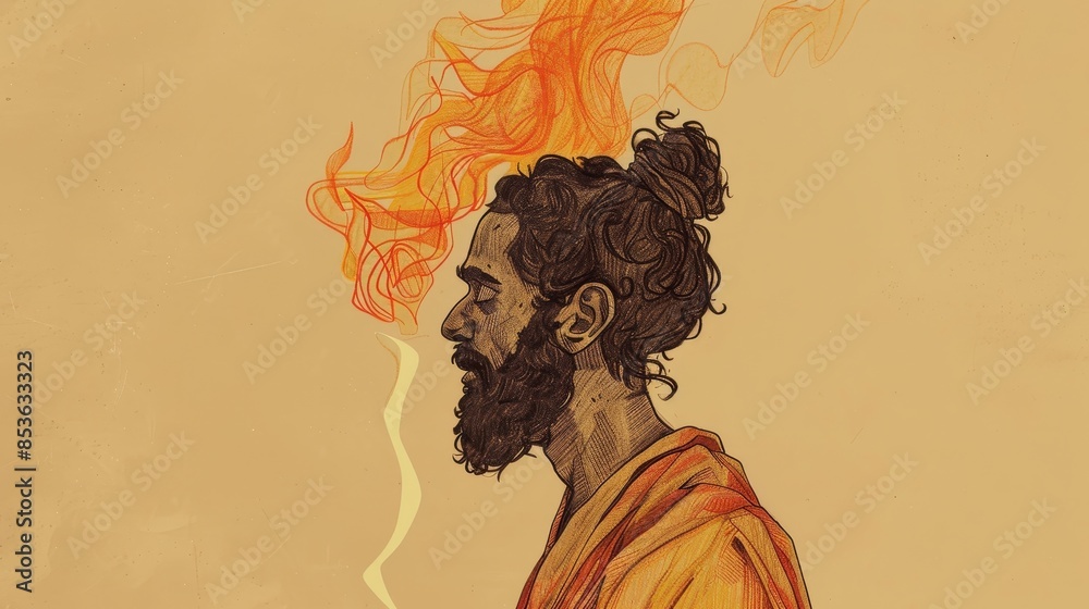 Apostle Jude Thaddeus With Flame Above Head Symbolizing Holy Spirit Biblical Illustration On