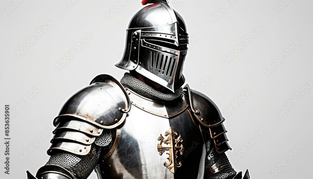 A battle-worn knight standing amid a battlefield, his armor dented and ...