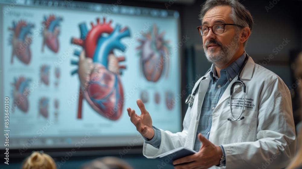 Doctor Giving Lecture on Heart Anatomy. Doctor delivering a lecture on ...