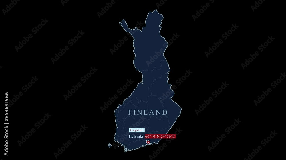 Stylized Finland map with Helsinki capital city and geographic ...