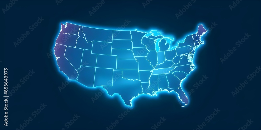 ภาพประกอบสต็อก Map of the United States in Blue Color. Concept United ...