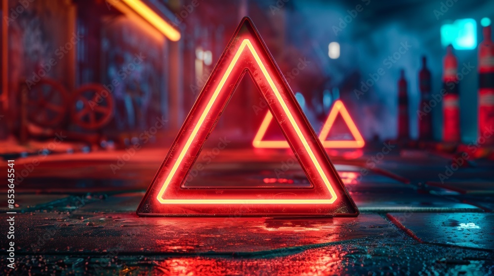 Red neon Emergency stop icon on wall background, warning sign Stock ...