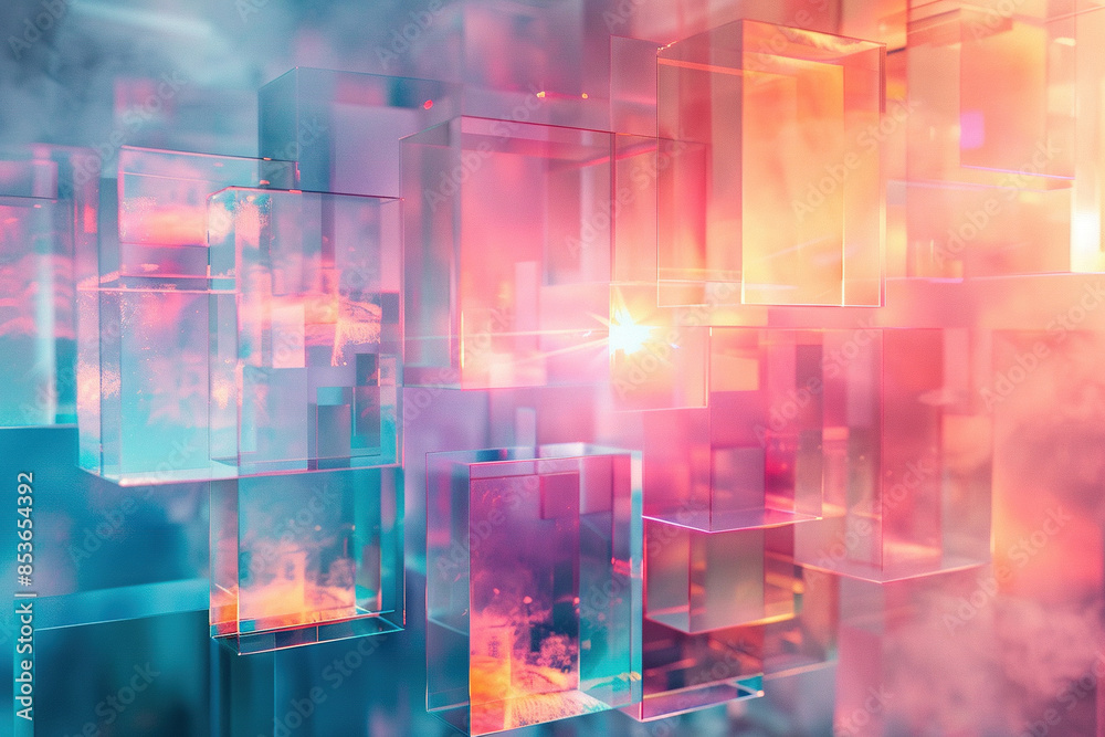 Holographic transparent glass cubes. Horizontal holographic background ...