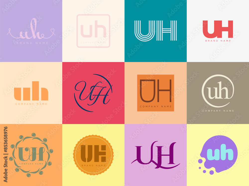 UH logo company template. Letter u and h logotype. Set different ...