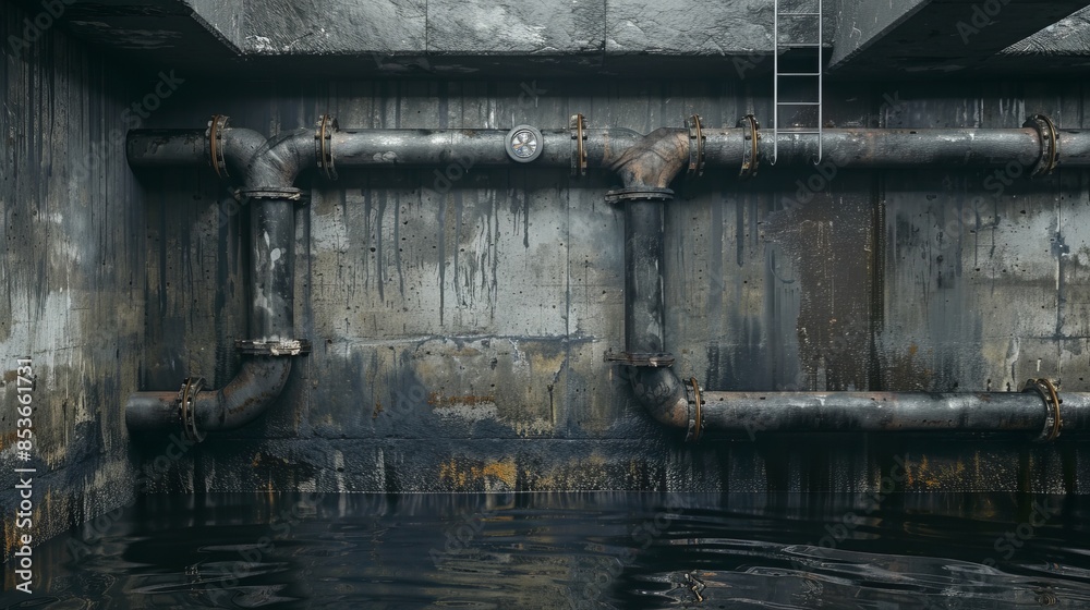 Sewage pipes network under a basin, condensate drainage system ...