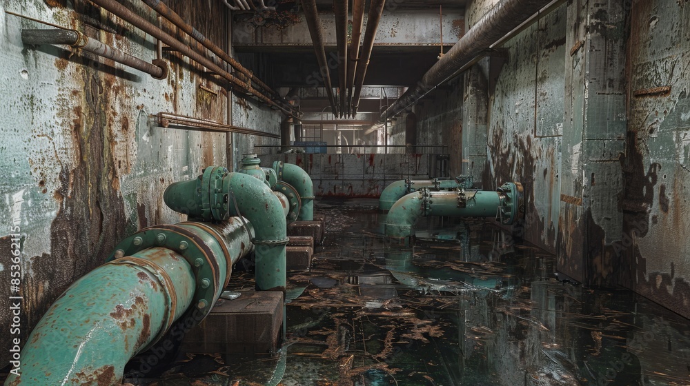 Under-basin view showing detailed sewage pipes, condensate drainage ...