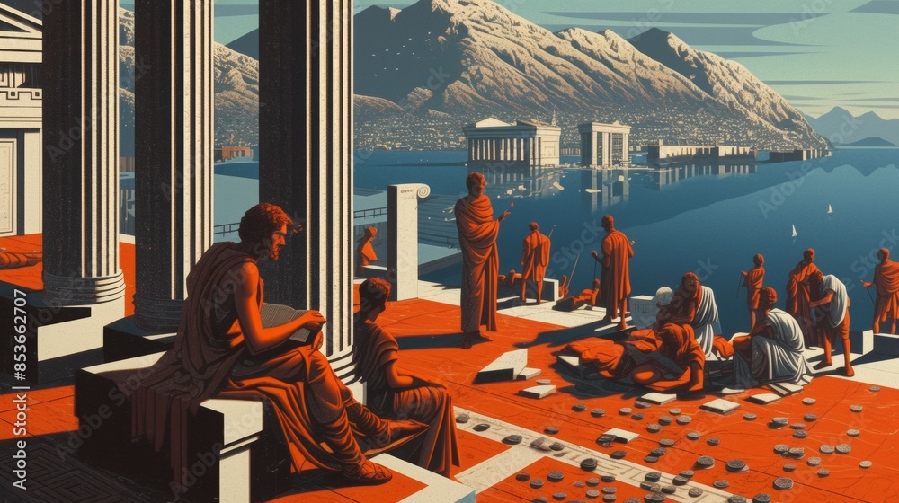 Aristotle lecturing on ethics while holding scales of justice ...