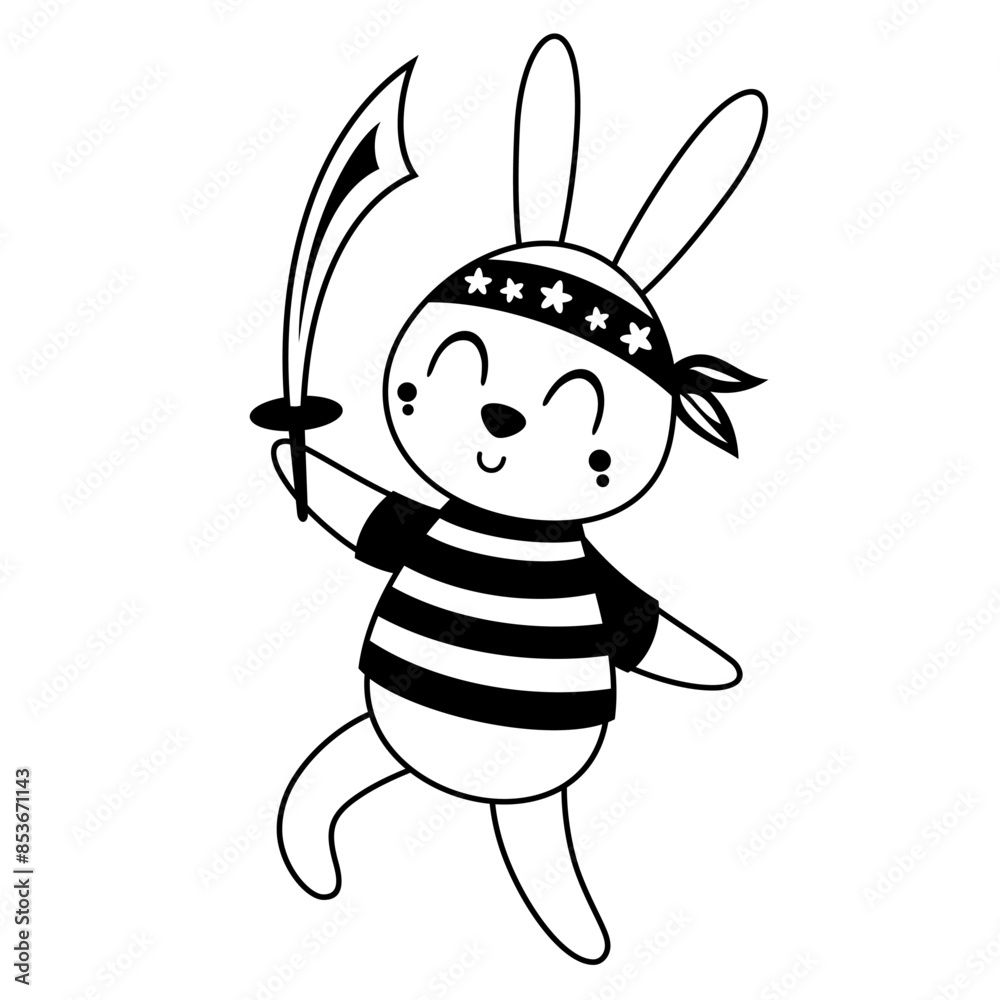 Black and white pirate animal clipart. Rabbit clipart. Pirate rabbit in ...