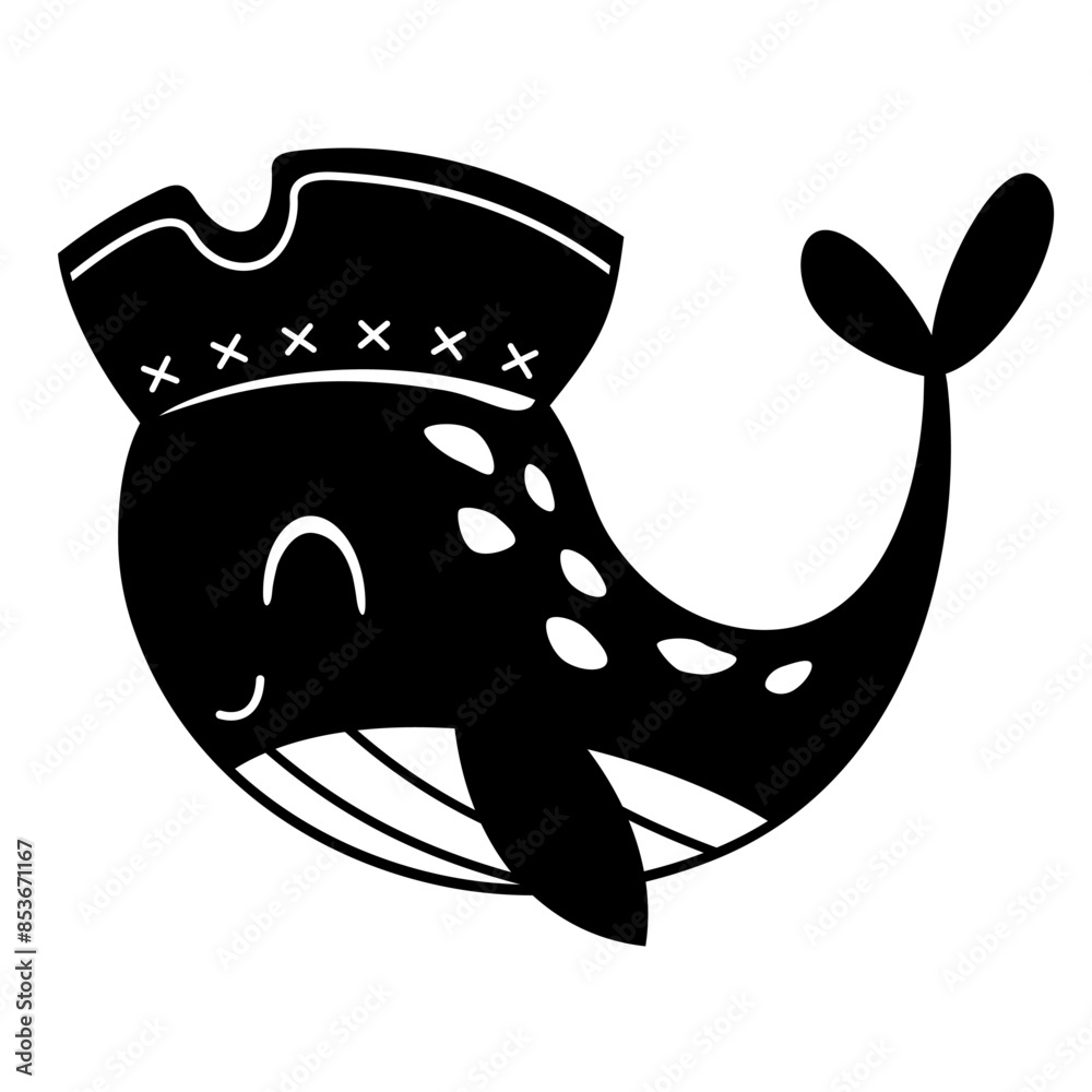 Black and white pirate animal clipart. Whale clipart. Pirate whale in ...