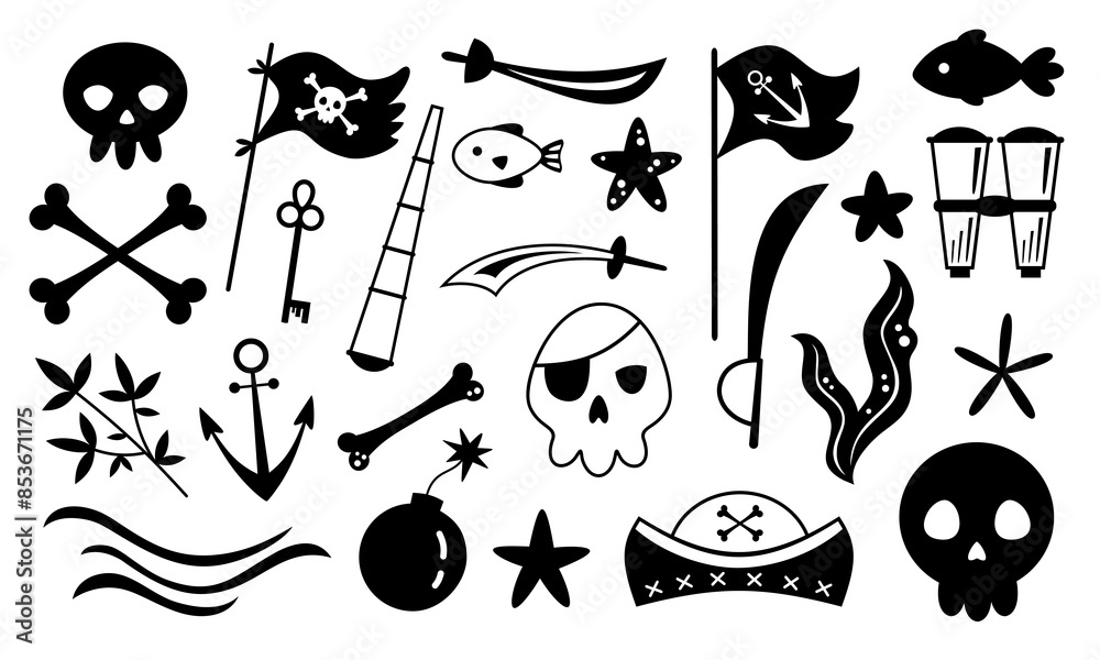 Black and white pirate animal clipart. clipart. Pirate in cartoon flat ...