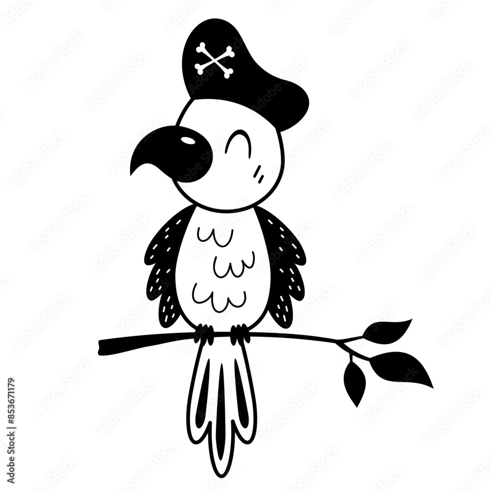 Black and white pirate animal clipart. Parrot clipart. Pirate parrot in ...