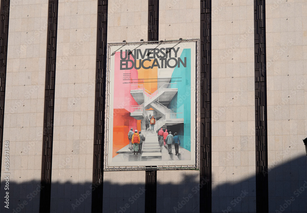 Mockup of customizable vertical sign on building Stock Template | Adobe ...