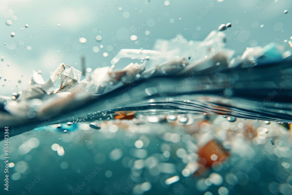 High-Resolution Image of Microplastic Pollution in the Ocean.. Stock ...