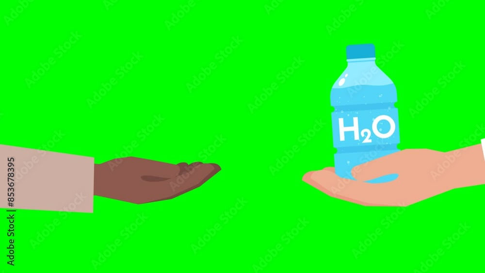 A man asks for clean drinking water. Businessman's hand with a bottle ...