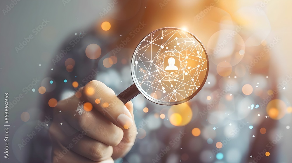 Hand Holding Magnifying Glass with Human Icon, Focus Customer ...