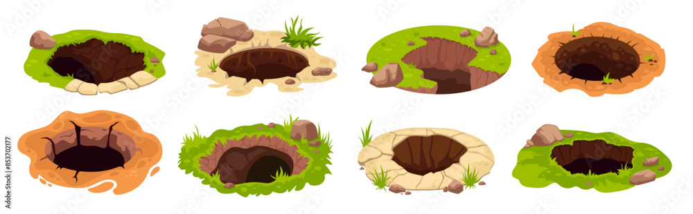 Ground pits. Big dig pit soil, earth hole mud land surface garden ...