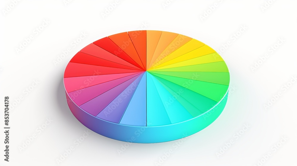Colorful 3D pie chart with a spectrum of rainbow colors on a white ...