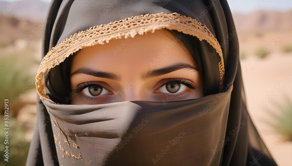 Arabic afghan arabian woman in a traditional gray veil burka niqab ...