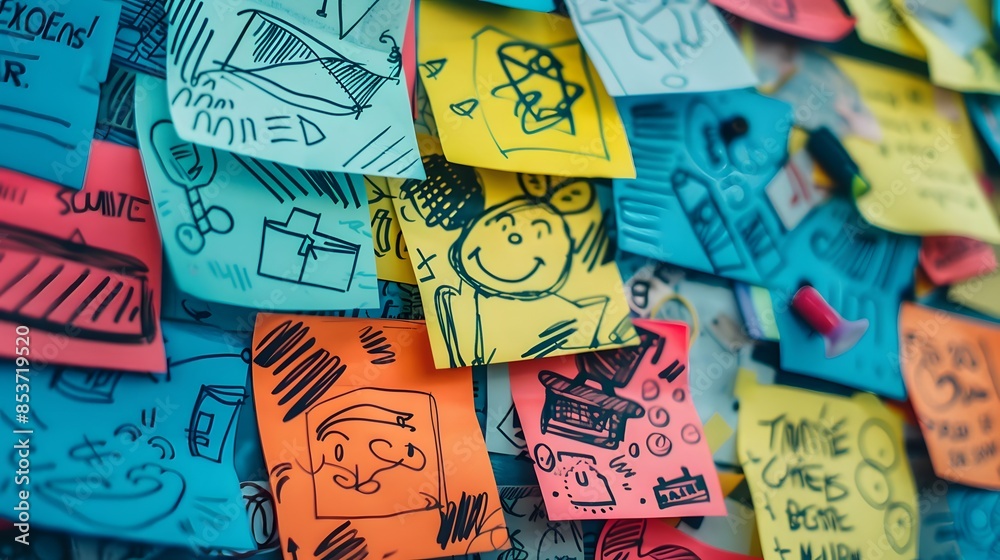 Collection of sticky notes with various handwritten messages and ...