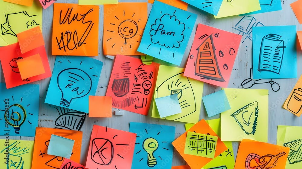 Collection of sticky notes with various handwritten messages and ...