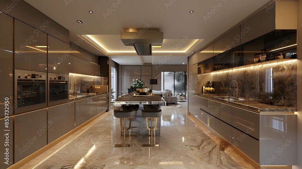Photo & Art Print Modern luxury kitchen with marble countertops and ...