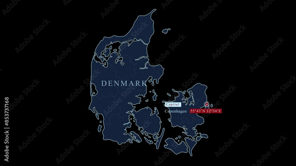 Stylized Denmark map with Copenhagen capital city and geographic ...