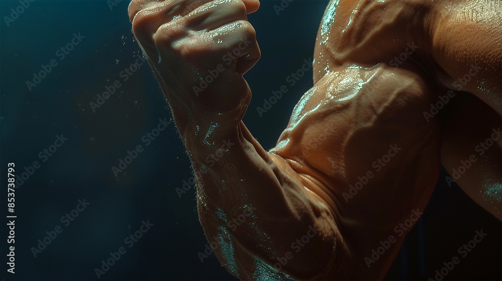 Close up bodybuilder biceps,shoulder,arm. Handsome power athletic man ...