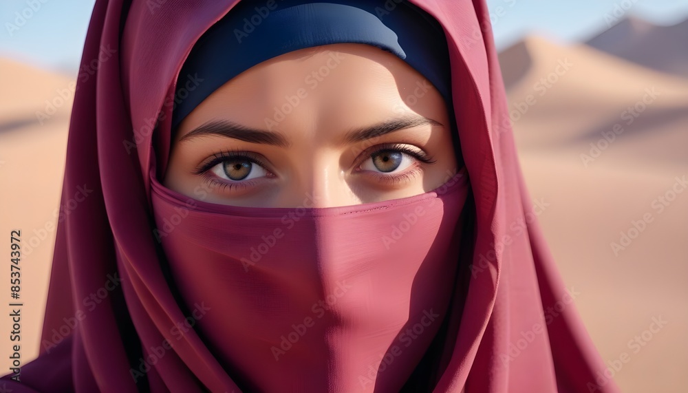 Arabic afghan arabian woman in a traditional red veil burka niqab burqa ...