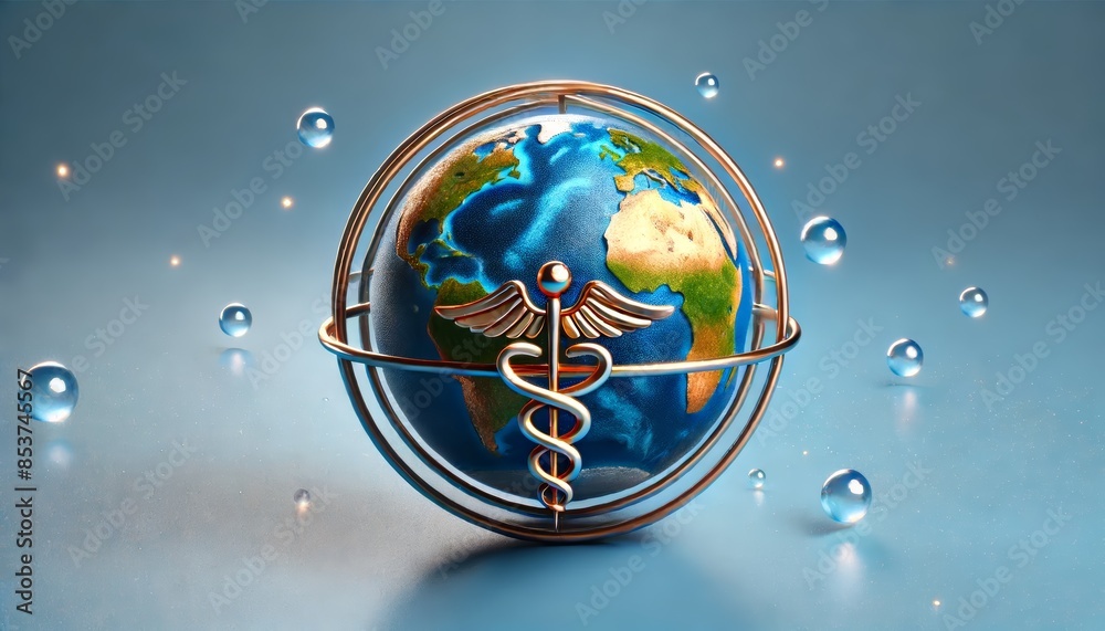 Realistic illustration of World Health Day, Earth globe encircled by a red heartbeat line ...