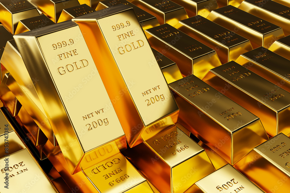 200g gold bars. Aurum substance. Small golden bars close up. Gold for ...