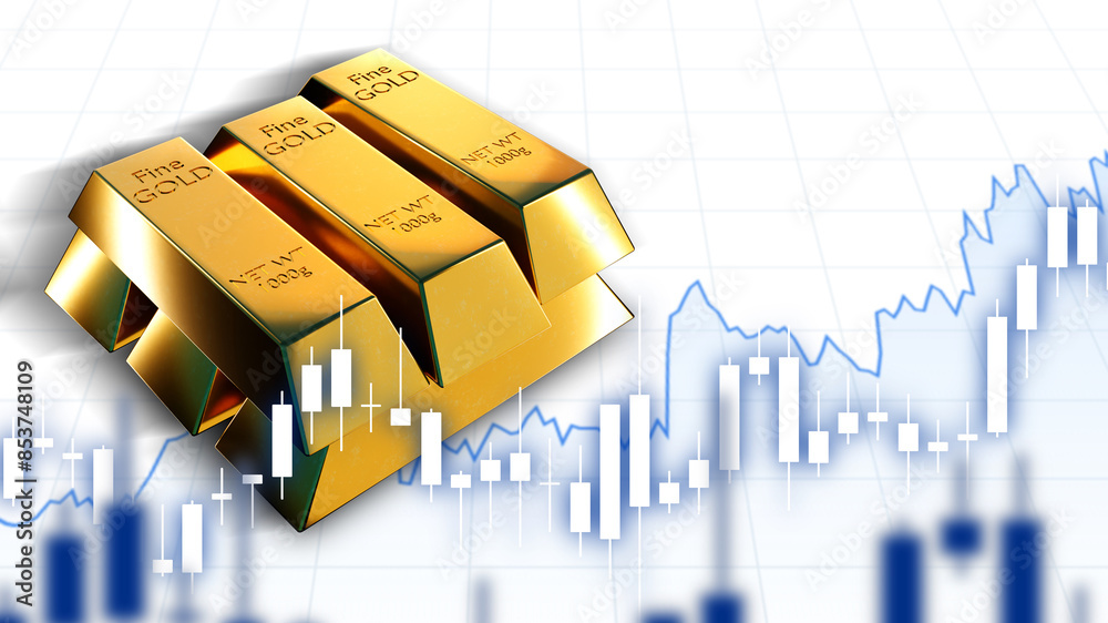 Rising gold prices. Increase in cost of precious metals. Gold bars on ...