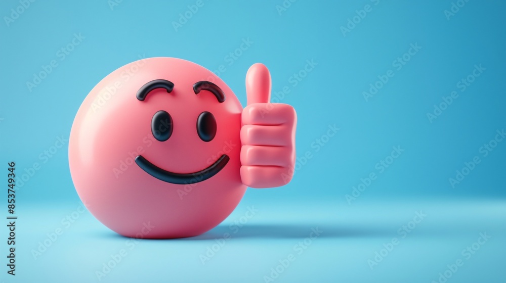 Cute smiley face giving a thumbs up on a blue background, symbolizing ...