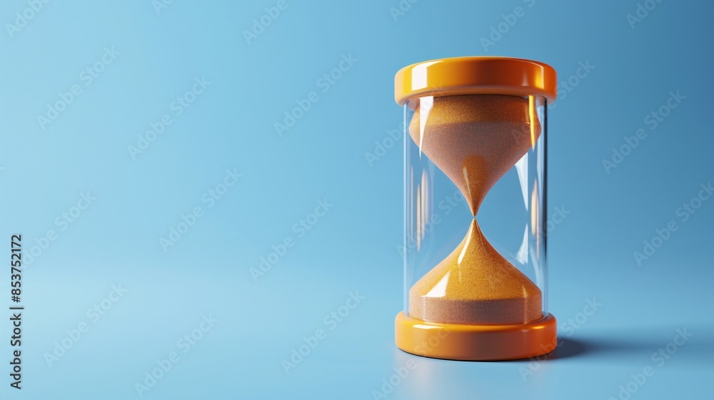 Minimalistic hourglass with orange sand and blue background symbolizing ...